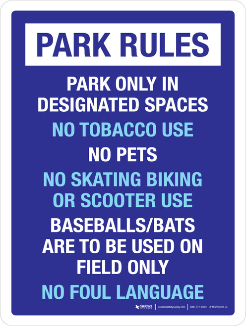 Park Rules Blue Portrait - Wall Sign