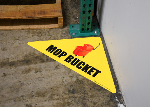 Mop Bucket with Icon - Triangle Corner Floor Sign