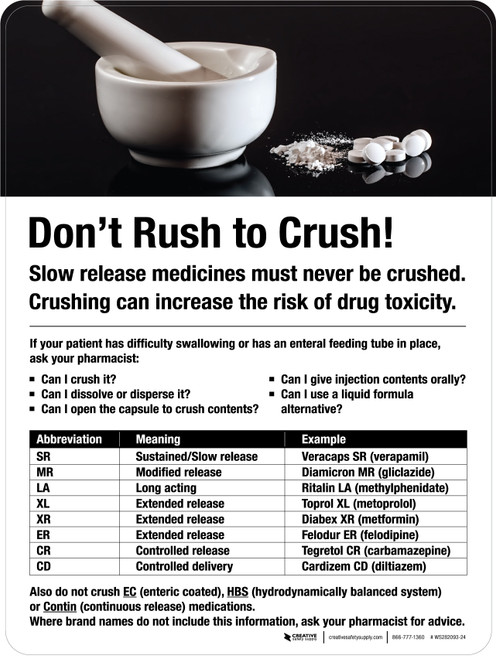 Don't Rush To Crush Slow Release Medicines Portrait - Wall Sign