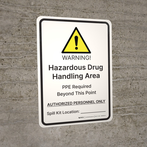 Warning - Hazardous Drug Handling Area Portrait - Wall Sign