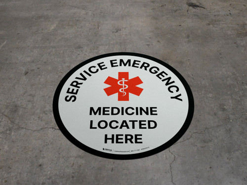 Service Emergency Medicine Located Here Circular - Floor Sign