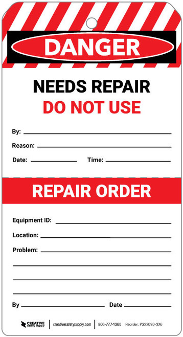 Danger: Needs Repair Do Not Use Hazard Stripes - Tear-Off Tag ...