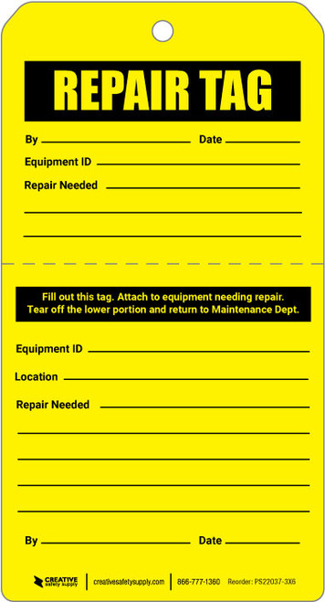 Repair Tag Yellow - Tear-Off Tag