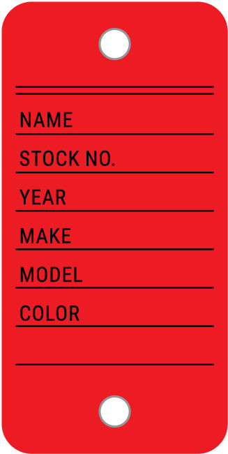 Name-Stock-Year Red - Auto Dealership Key Tags | Creative Safety Supply