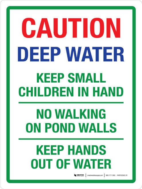 Caution: Deep Water - Keep Hands Out Of Water Portrait - Wall Sign