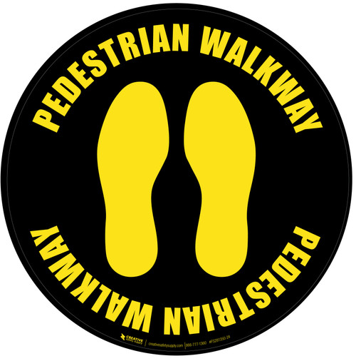 Pedestrian Walkway Feet Icon Black Circular - Floor Sign