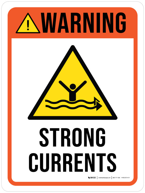 Warning: Strong Currents with Hazard Icon Portrait - Wall Sign