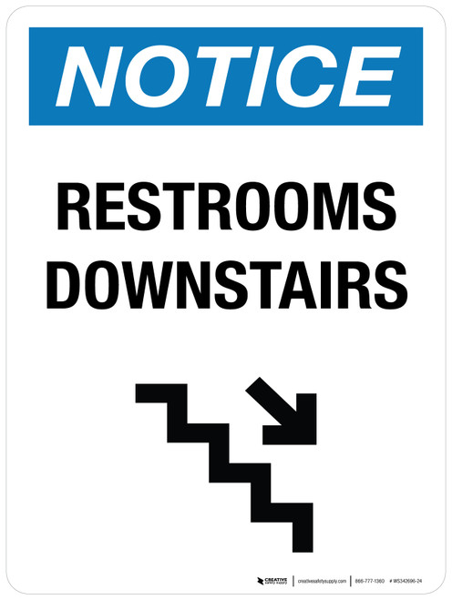 Notice: Restrooms Downstairs with Icon Portrait - Wall Sign