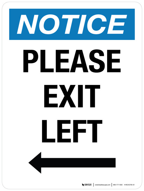 Notice: Please Exit Right Portrait - Wall Sign