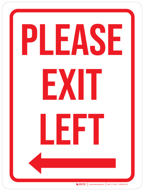 Please Exit Left Red Portrait - Wall Sign