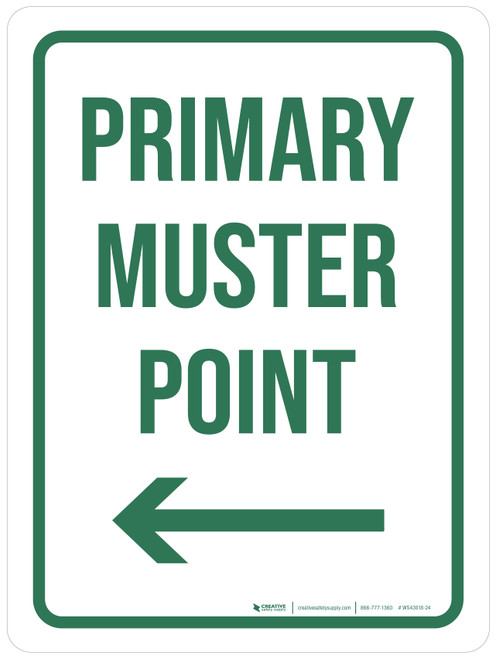 Primary Muster Point with Left Arrow Portrait - Wall Sign
