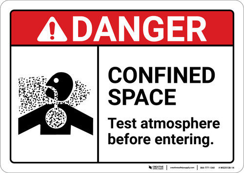 Danger: Confined Space Test Atmosphere With Icon ANSI - Wall Sign