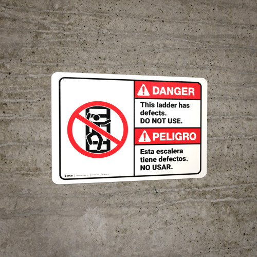 Danger: Ladder Has Defects Do Not Use Bilingual Spanish ANSI - Wall ...