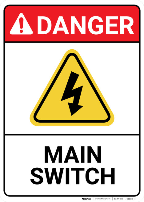 Danger: Main Switch with Graphic ANSI - Wall Sign