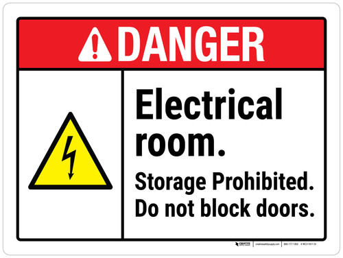 Danger: Electrical Room Storage Prohibited Do Not Block Doors ANSI ...