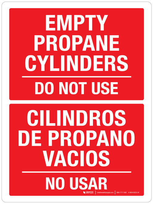 Empty Propane Cylinders Do Not Use Bilingual Portrait - Wall Sign