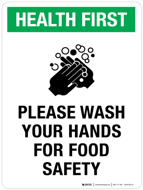 Health First: Wash Your Hands for Food Safety Portrait - Wall Sign ...