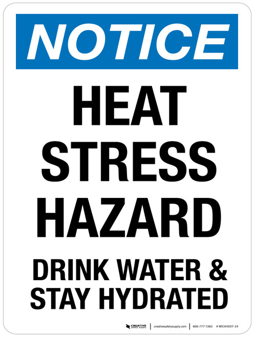 Notice: Heat Stress Hazard - Drink Water & Stay Hydrated Portrait ...