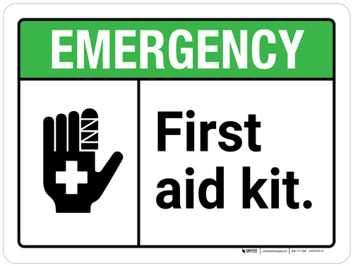Emergency: First Aid Kit ANSI Landscape - Wall Sign