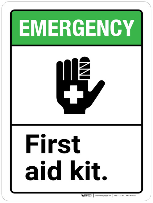 Emergency: First Aid Kit ANSI Portrait - Wall Sign
