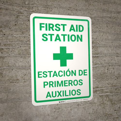 First Aid First Aid Station Bilingual Spanish - Wall Sign