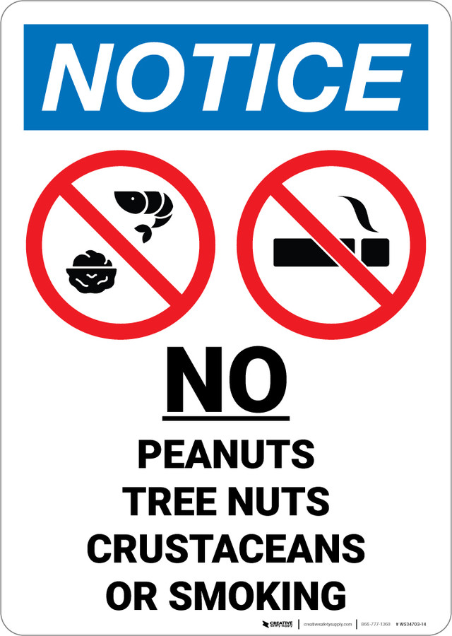Notice: No Peanuts Tree Nuts Crustaceans Smoking with Icon Portrait ...
