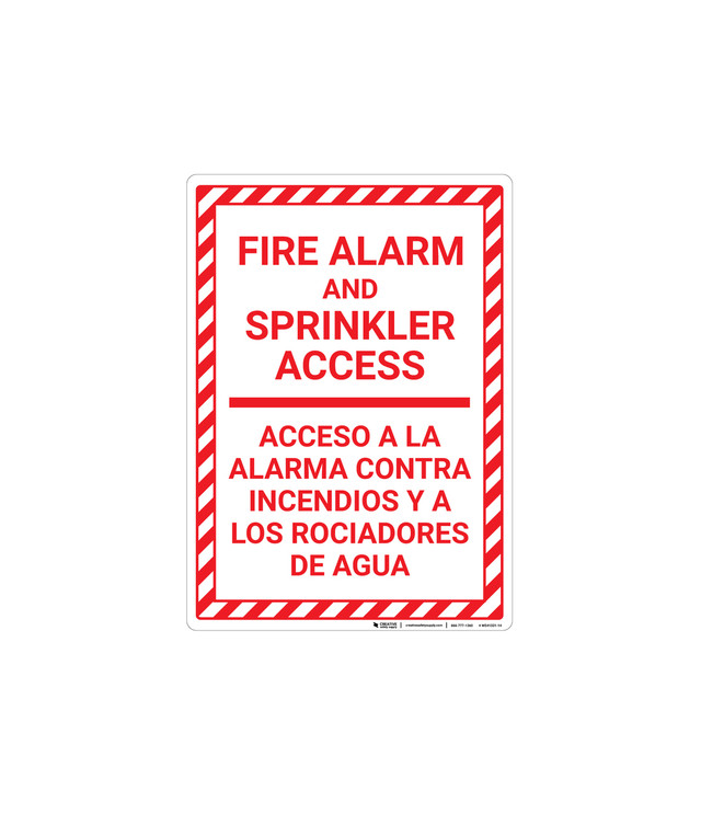Fire Alarm And Sprinkler Access Bilingual Spanish Portrait - Wall Sign