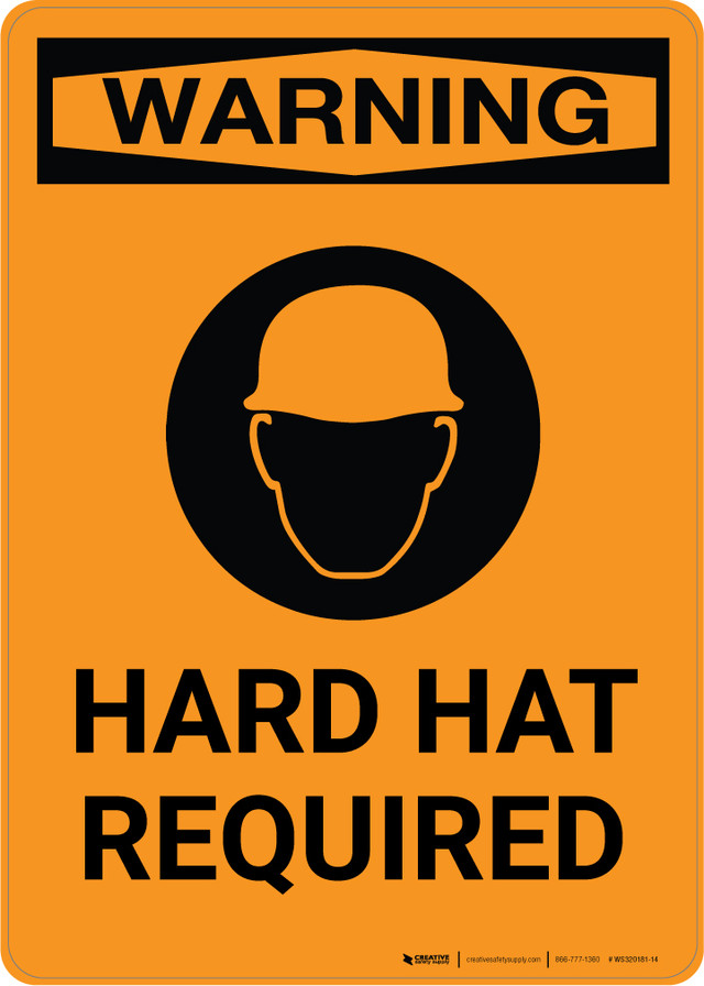 Warning: Hard Hat Required with Icon - Portrait Wall Sign | Creative ...