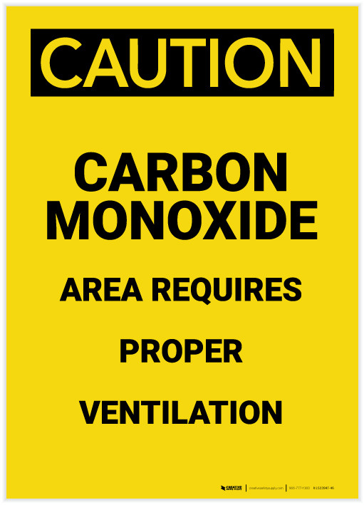 Caution: Carbon Monoxide Area Requires Proper Ventilation Portrait - Label