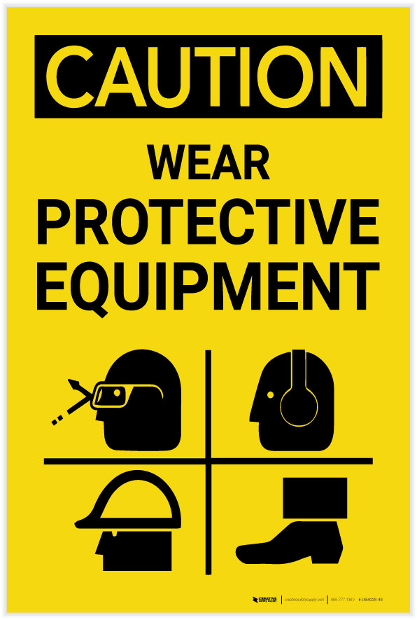 Caution: PPE Wear Protective Equipment Vertical With Graphic - Label ...