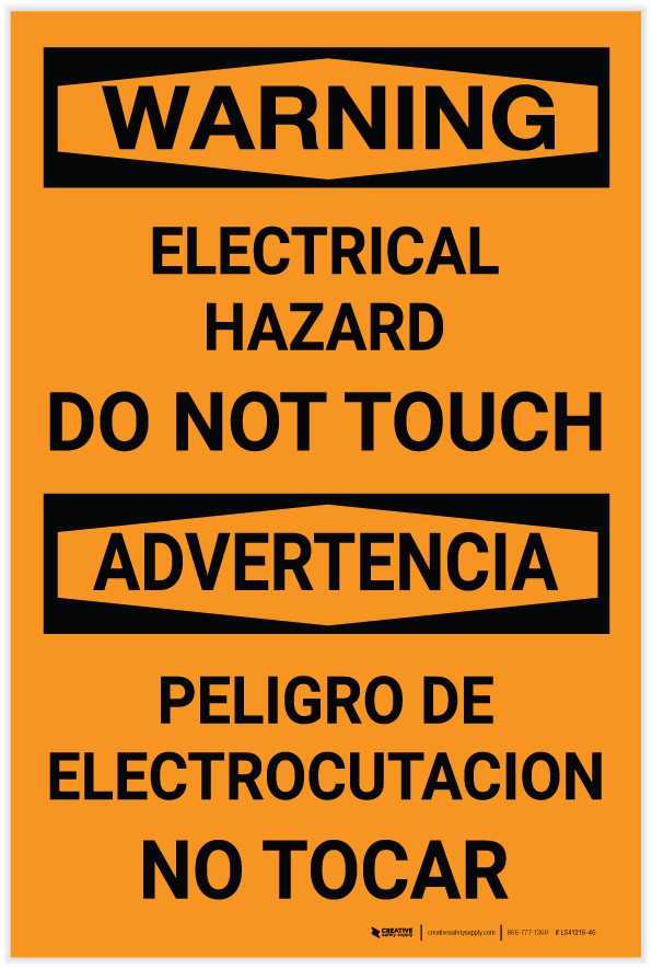 Warning: Electrical Hazard Do Not Touch Bilingual Spanish - Label ...