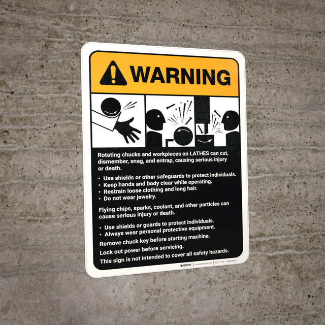 Warning: Lathe Machine Guidelines ANSI - Wall Sign | Creative Safety Supply