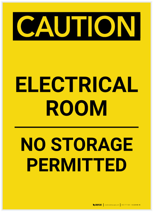 Caution: Electrical Room No Storage Permitted Portrait - Label