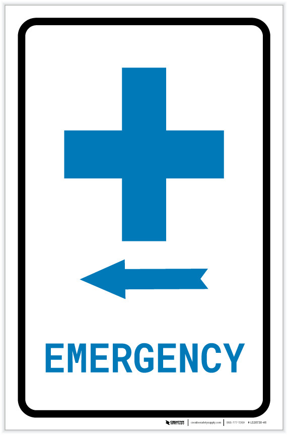 Emergency Left Arrow with First Aid Symbol Portrait v2 - Label