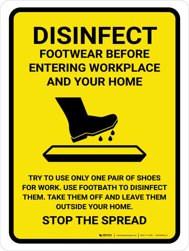 Disinfect Footwear Before Entering with Icon Yellow Portrait - Wall ...