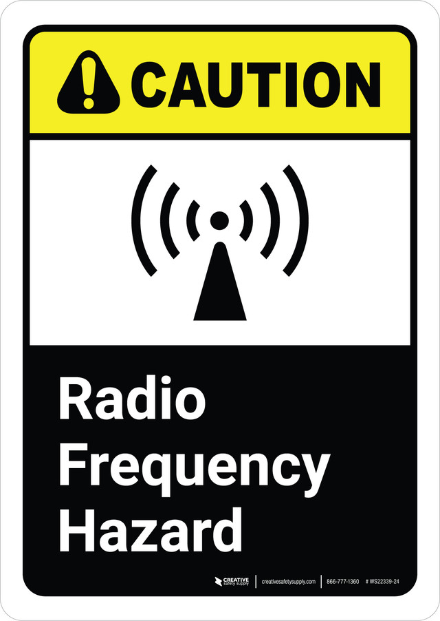 Caution: Radio Frequency Hazard with Icon ANSI Portrait - Wall Sign