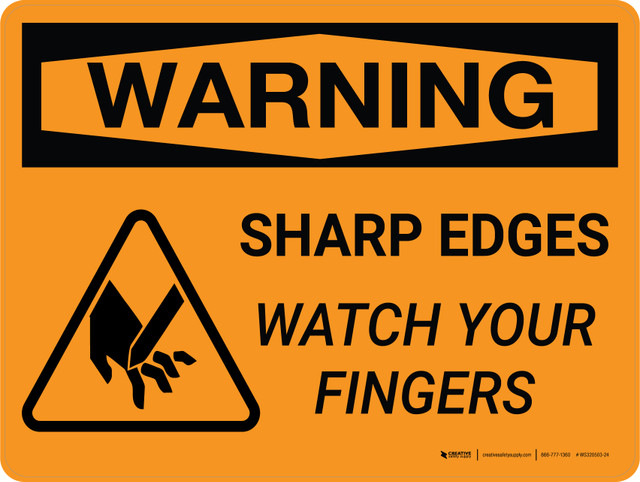 Warning: Sharp Edges - Watch Your Fingers with Icon Landscape - Wall Sign