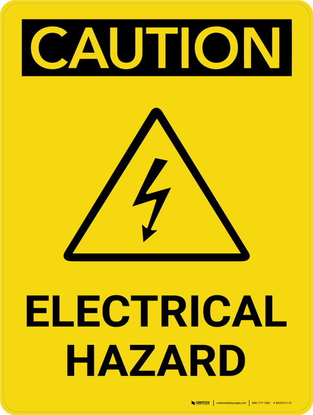 Caution: Electrical Hazard Warning Portrait With Icon - Wall Sign