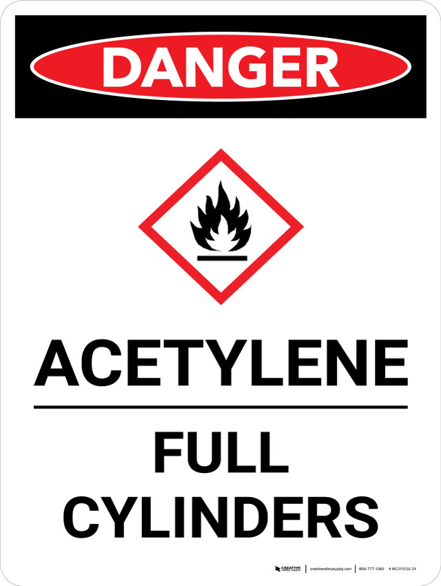 Danger: Acetylene Full Cylinders Portrait with Icon - Wall Sign