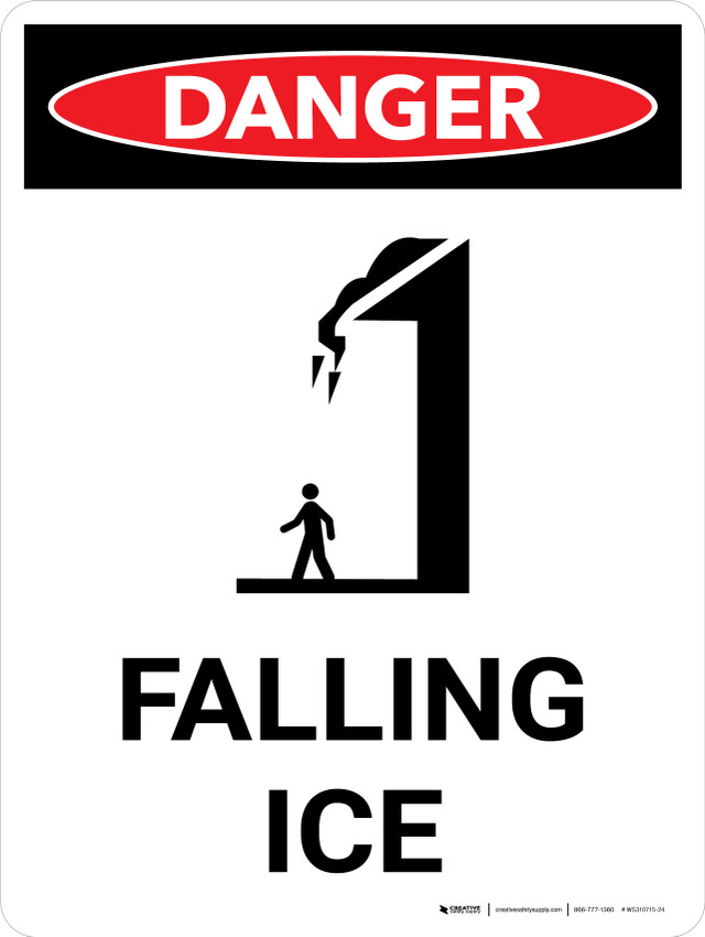 Danger: Falling Ice Warning Portrait with Icon - Wall Sign