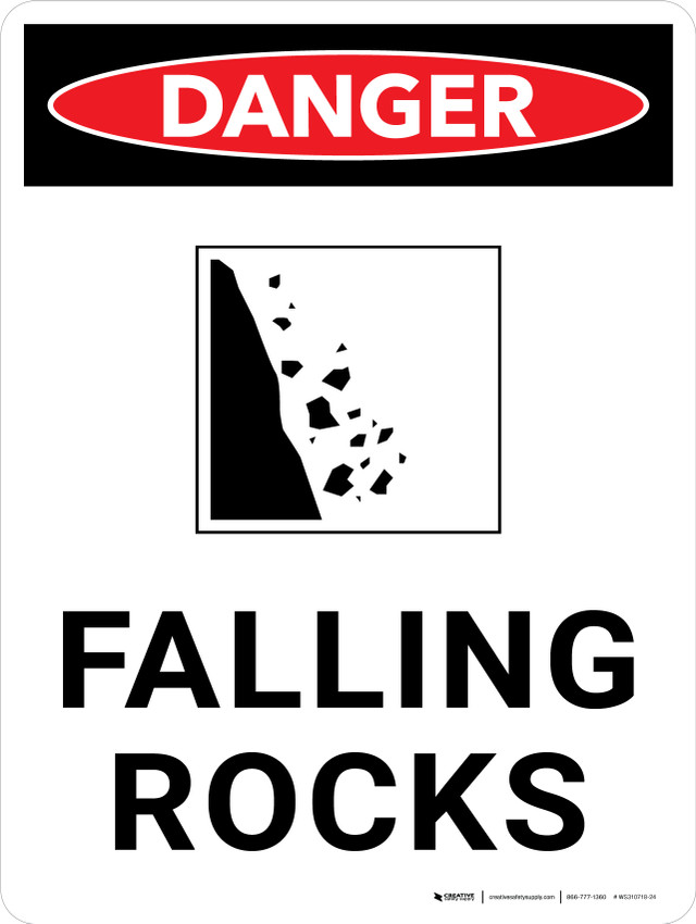 Danger: Falling Rocks Portrait with Icon - Wall Sign