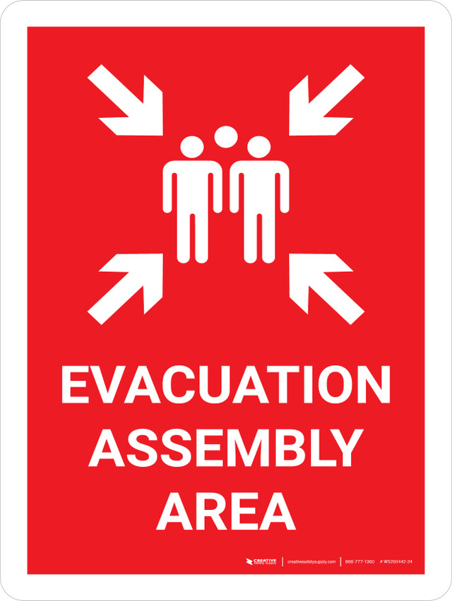 Evacuation Assembly Area Portrait with Graphic | Creative Safety Supply Evacuation Assembly Area Portrait with Graphic | Creative Safety Supply