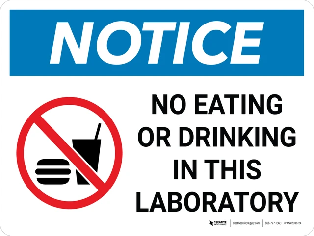 Notice: No Eating Drinking In Laboratory Landscape with Icon - Wall Sign