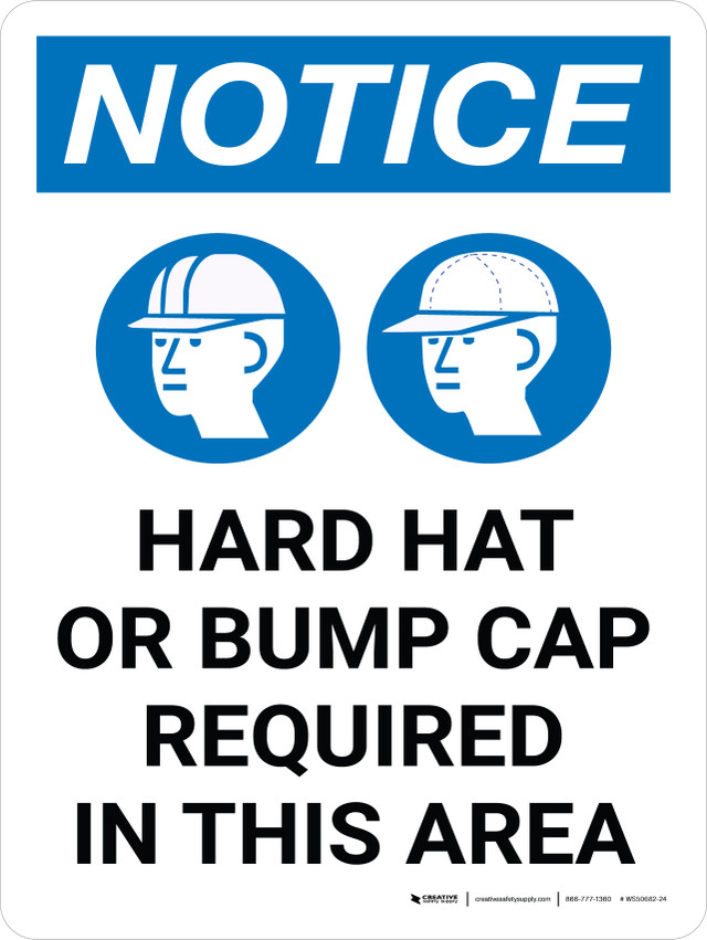 Notice: Hard Hats Bump Caps Required Portrait with Icon - Wall Sign