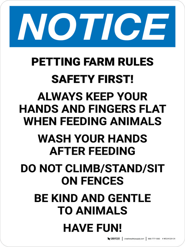 Notice: Petting Farm Rules Safety First Portrait - Wall Sign