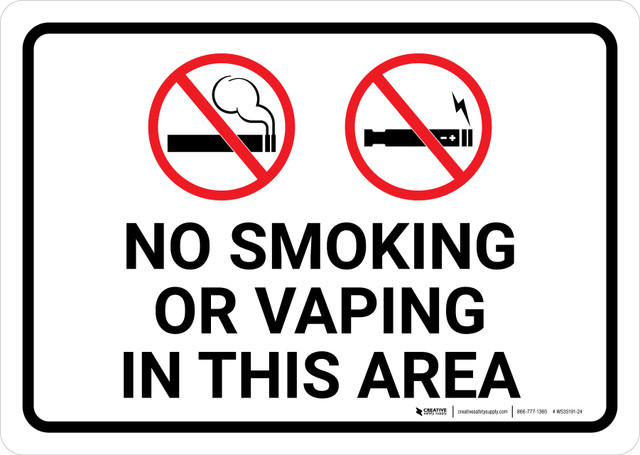 No Smoking Or Vaping In This Area with Icons Landscape - Wall Sign