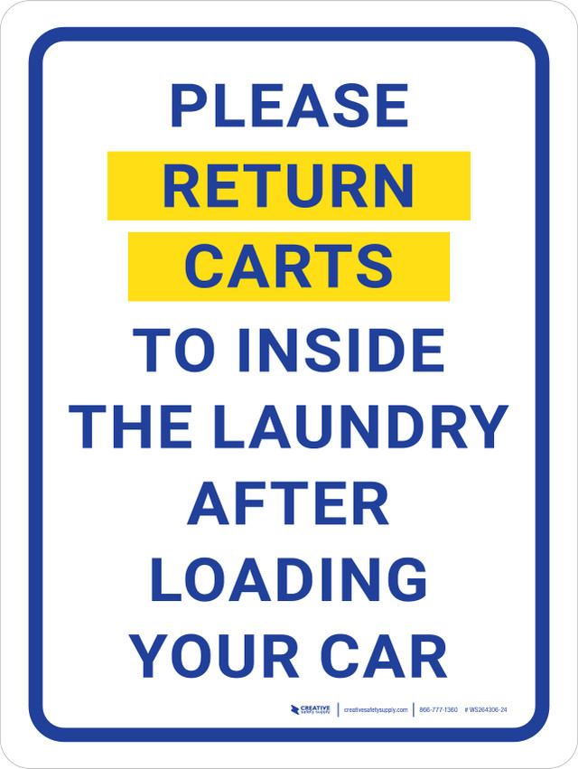 Please Return Carts To Laundry After Loading Car Portrait - Wall Sign