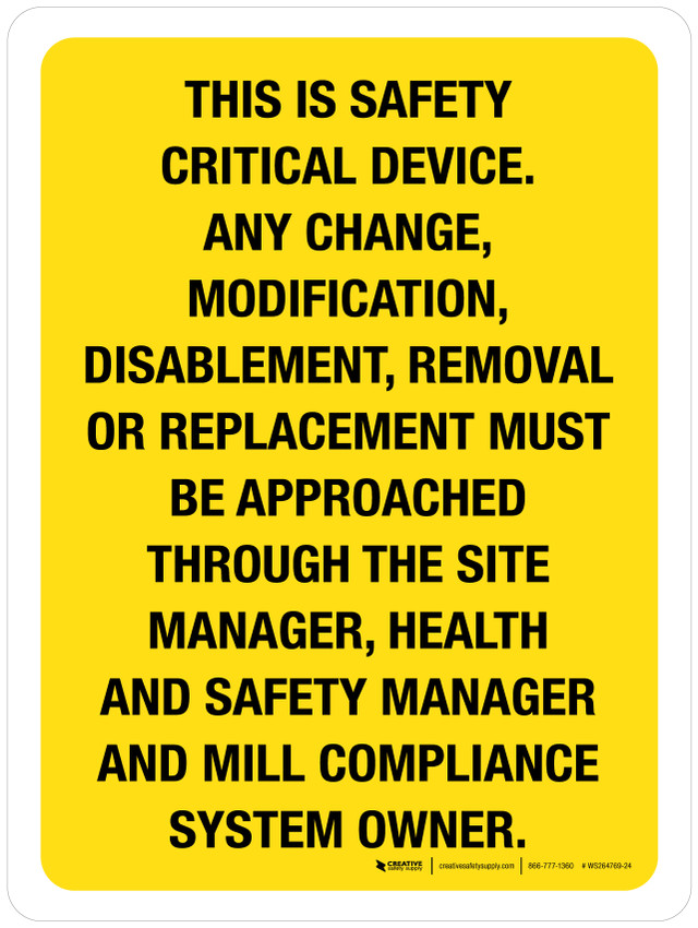 This Is Safety Critical Device - Change Or Modification Must Be 