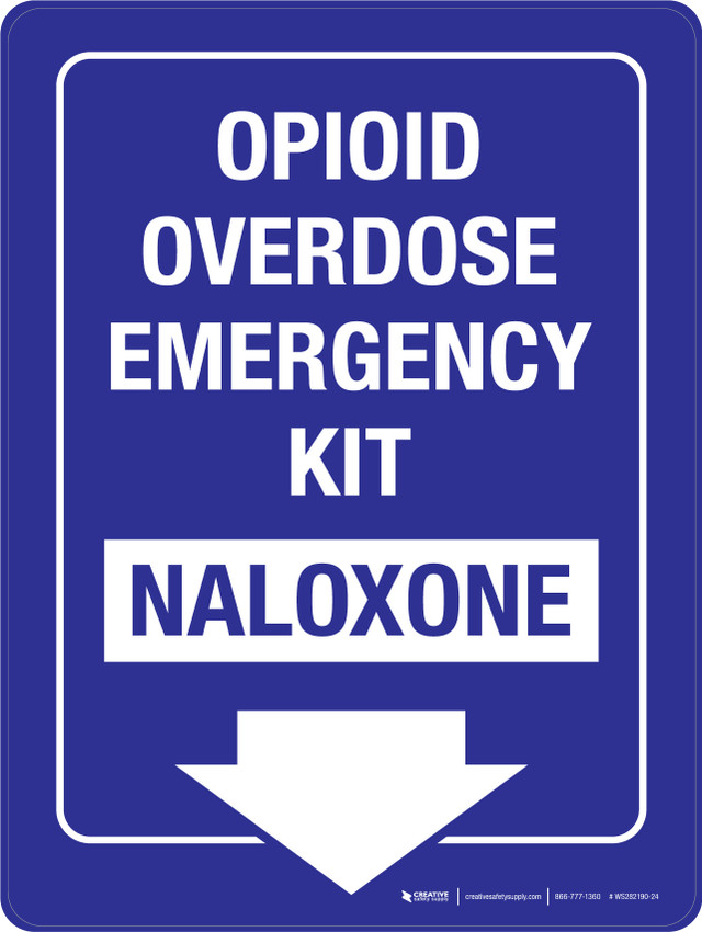 Opioid Overdose Emergency Kit Naloxone Wall Sign - Blue