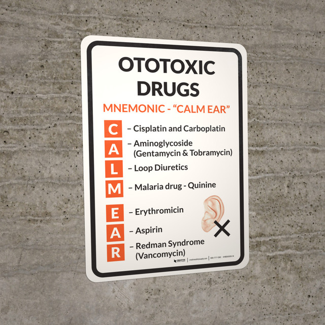 Ototoxic Drugs - Mnemonic "CALM EAR" Portrait - Wall Sign | Creative ...
